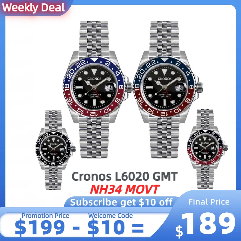 ★Weekly Deal★Cronos NH34 GMT Automatic Men Watch L6020M – Cronos Watch ...