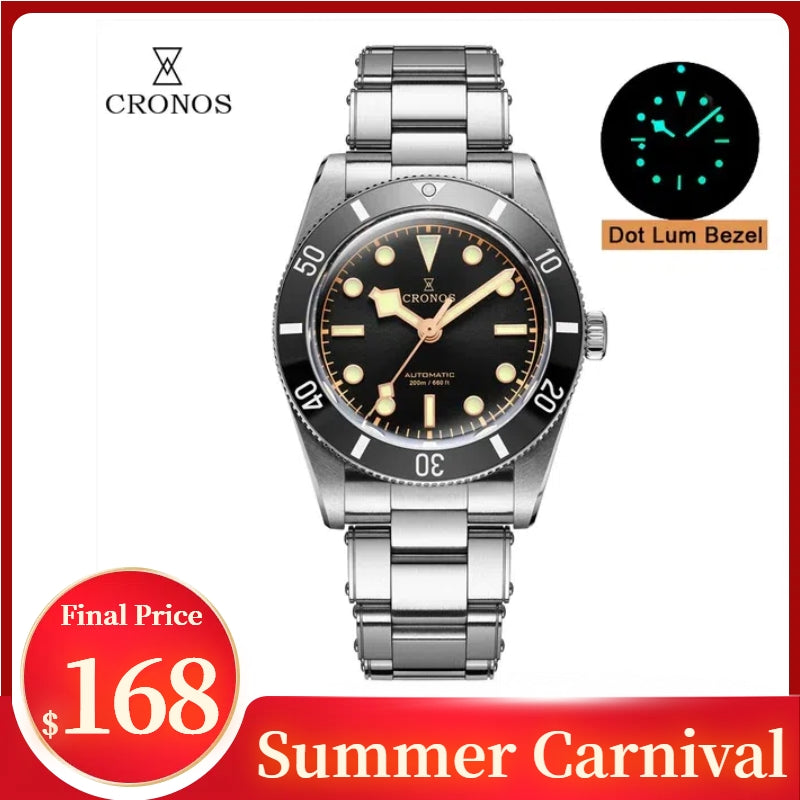 ★Summer Carnival★Cronos 37mm BB54 Vintage Diver Automatic Watches L602 ...